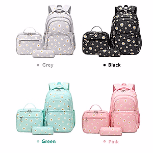 Armbq Daisy Kids Backpack for Girls, Multi Pocket School Bags with Lunch Box for Elementary, Teen Girls Bookbag Set