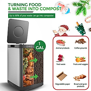 KEEPEEZ Electric Composter, 1-Gallon Largest Smart Waste Compost Bin Kitchen, Turn Waste into Natural Fertilizer 4-8h, Food Cycler Odorless,Detachable Carbon Filter, Kitchen Composter Energy Efficient