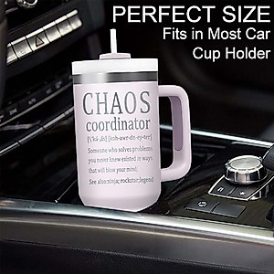 Chaos Coordinator Laser Engraved 40oz Tumbler with Handle - Engraved Gifts for Women - Insulated Cup & Water Bottle