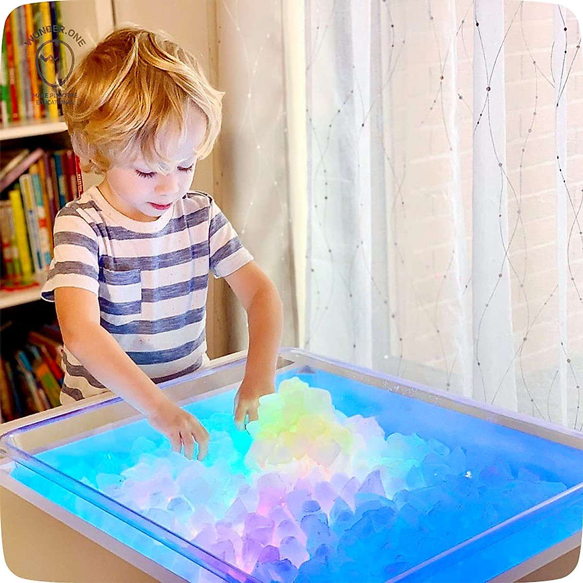 Water Sensory Light Play Activity Box Table for Children Removable Legs Montessori Waldorf Reggio Toys Sand Messy Play Homeschooling Pre-K Toddler Teen 3 4 5 to 9 Years (Eggshell white)