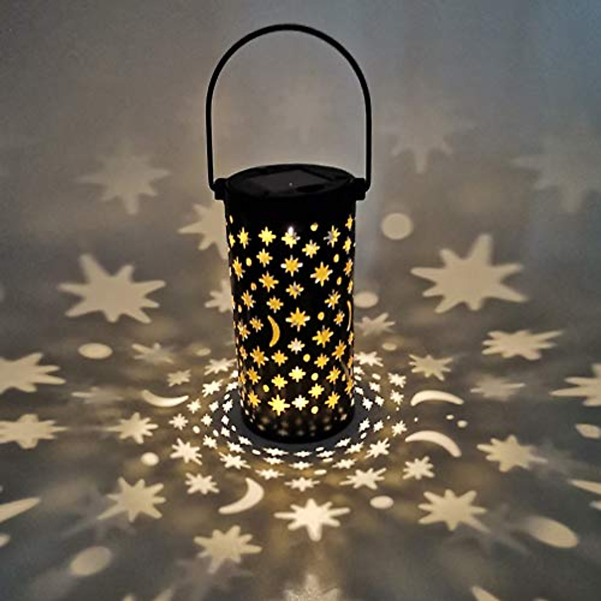 OSALADI Solar Lantern Lights Outdoor, Hanging Projection Ground Lights IP65 Waterproof Hollow- Out Iron Tabletop Lanterns Landscape Light for Garden, Courtyard, Patio, Walkway Home Party Decor