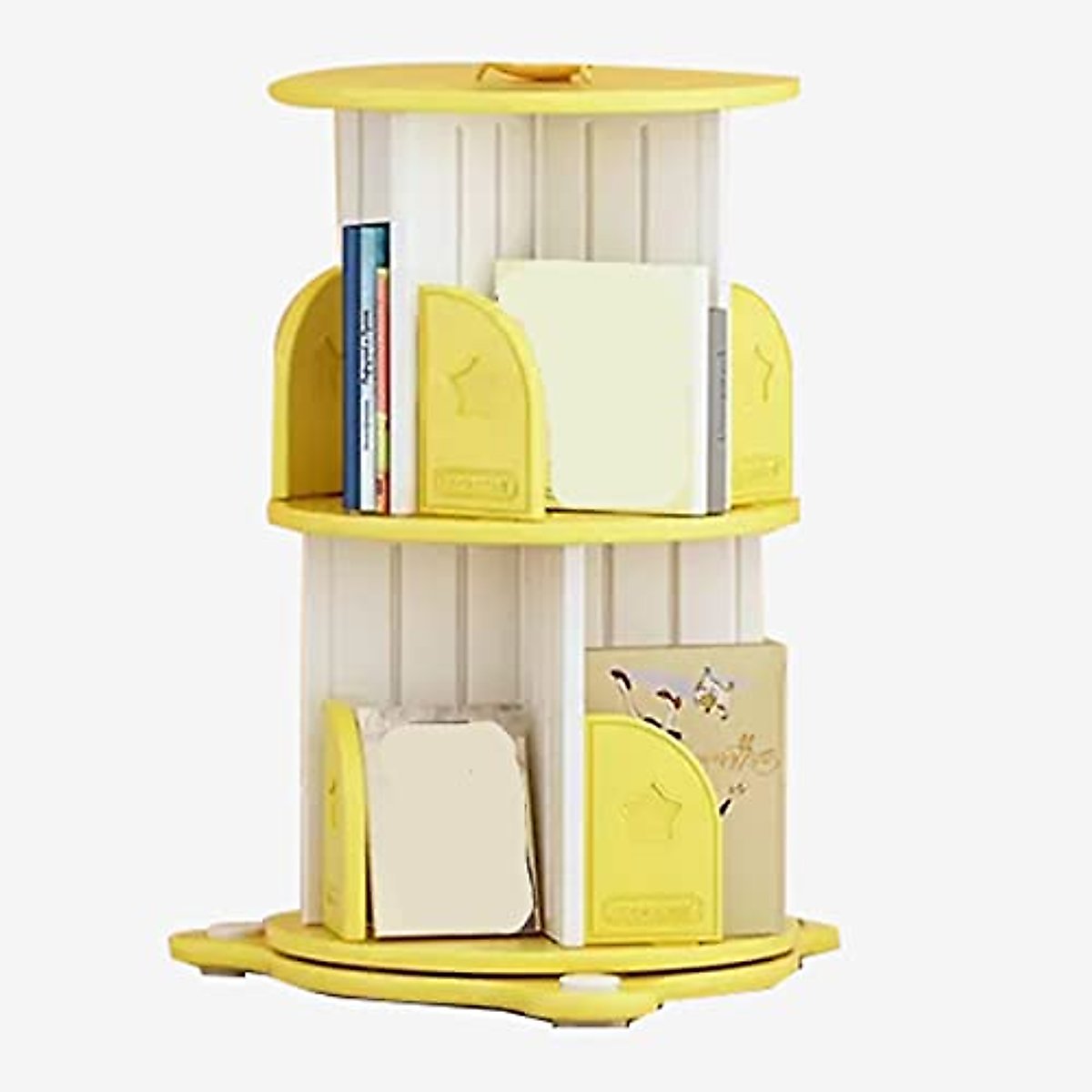 IOCCIOBB Bookcases Rotating Bookshelf Landing 360° Household Multi-Layer Picture Book Storage Rack Saves Space Rack (Color : Yellow, Size : 53 * 68cm)