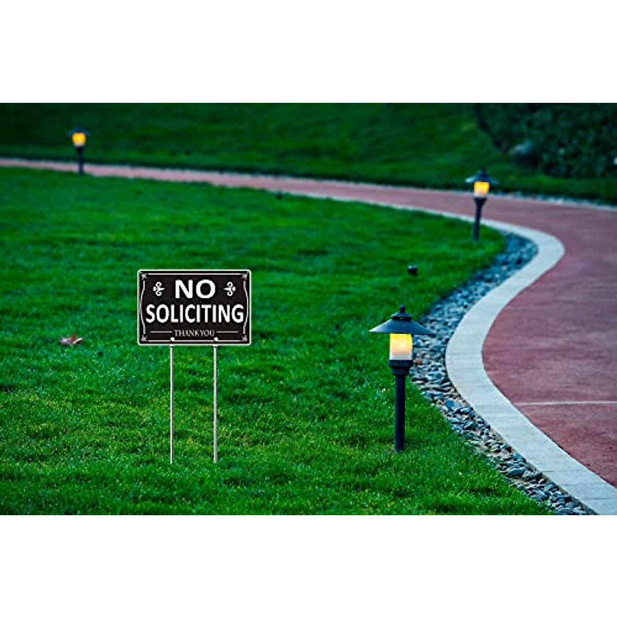 MongFun No Soliciting Sign with Stakes for Yard, 12" x 8" Rust Free Aluminum Sign with 16" Posts (Style A)