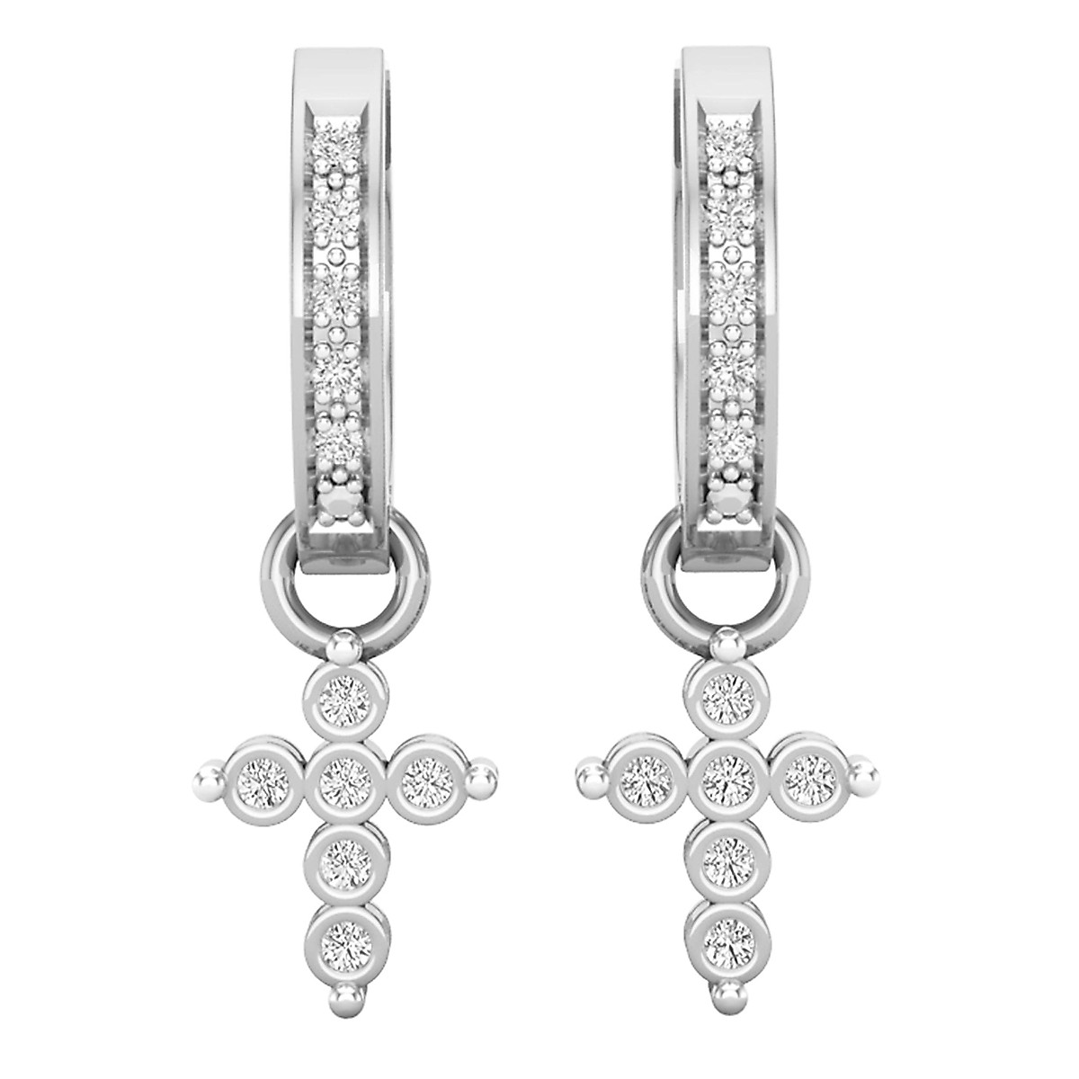 Dazzlingrock Collection 0.15 Carat (ctw) Round White Diamond Ladies Cross Religious Dangling Drop Earrings, 10K White Gold