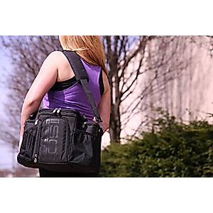 Meal Prep Bag ISOBAG 3 Meal Insulated Lunch Bag Cooler with 6 Stackable Meal Prep Containers, 2 Ice Pack ISOBRICKS, and Shoulder Strap - MADE IN USA (Blackout)