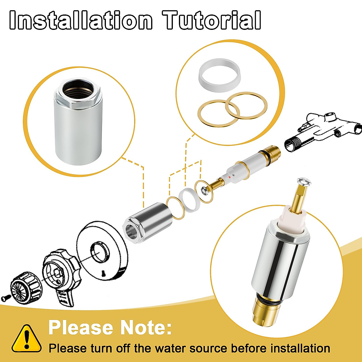 UCDETD MS-5AT-C Brass Shower Cartridge Replacement for SLD1350, MP58045, 4-1/2 in Length, Globe Valve, Faucet Cartridges