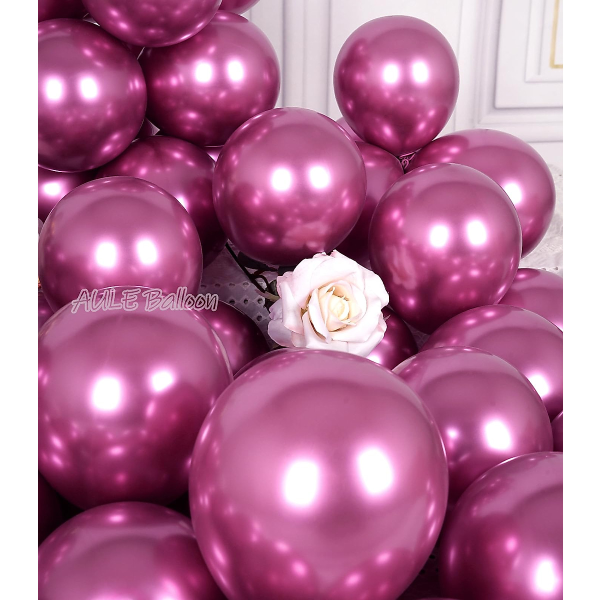 AULE Metallic Hot Pink Balloons 5 inch 50 Pcs Hot Pink Latex Balloons Chrome Helium Shiny Thicken Balloon Perfect Party Decoration for Wedding Birthday Baby Shower Graduation Christmas Carnival
