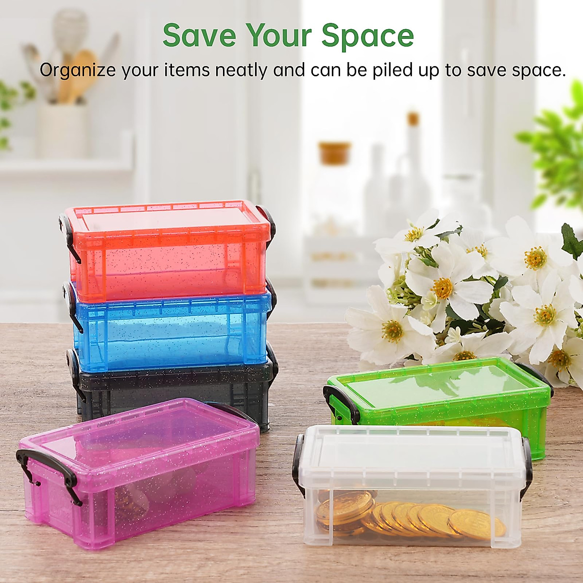 Mini Plastic Storage Containers - 6 PCS with Lids