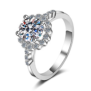 Halo Moissanite Engagement Ring, Wedding Band for Women, 1 Carat D Color VVS1 Round Brilliant Cut, S925 Sterling Silver with White Gold Plated for Women, Anniversary and Bridal Gift Ring Size 8
