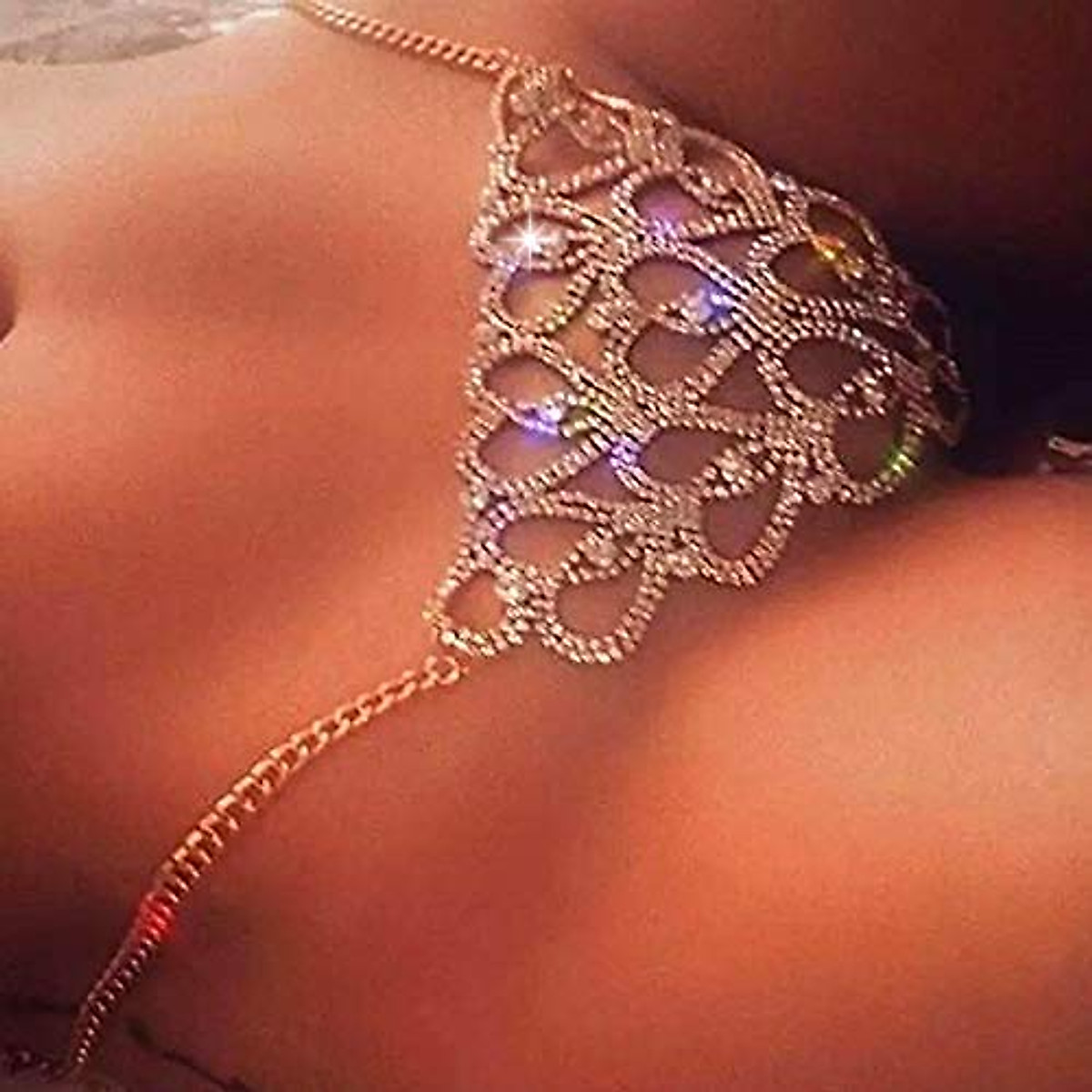 Evild Crystal Body Chain Silver Bikini Bra Chain Suit Beach Waist Belly Chain Crop Top Underwear Body Jewelry Accessories for Women