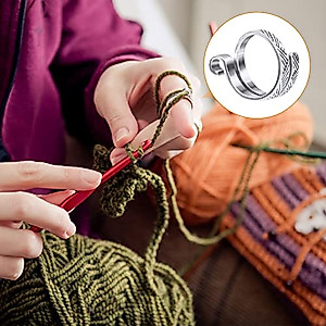 ANCIRS 2 Pack Knitting Crochet Loop Ring for Fingers, Adjustable Crochet Tension Ring, Metal Open Yarn Guide Finger Holders, Knitting Thimbles for Crochet- Silver
