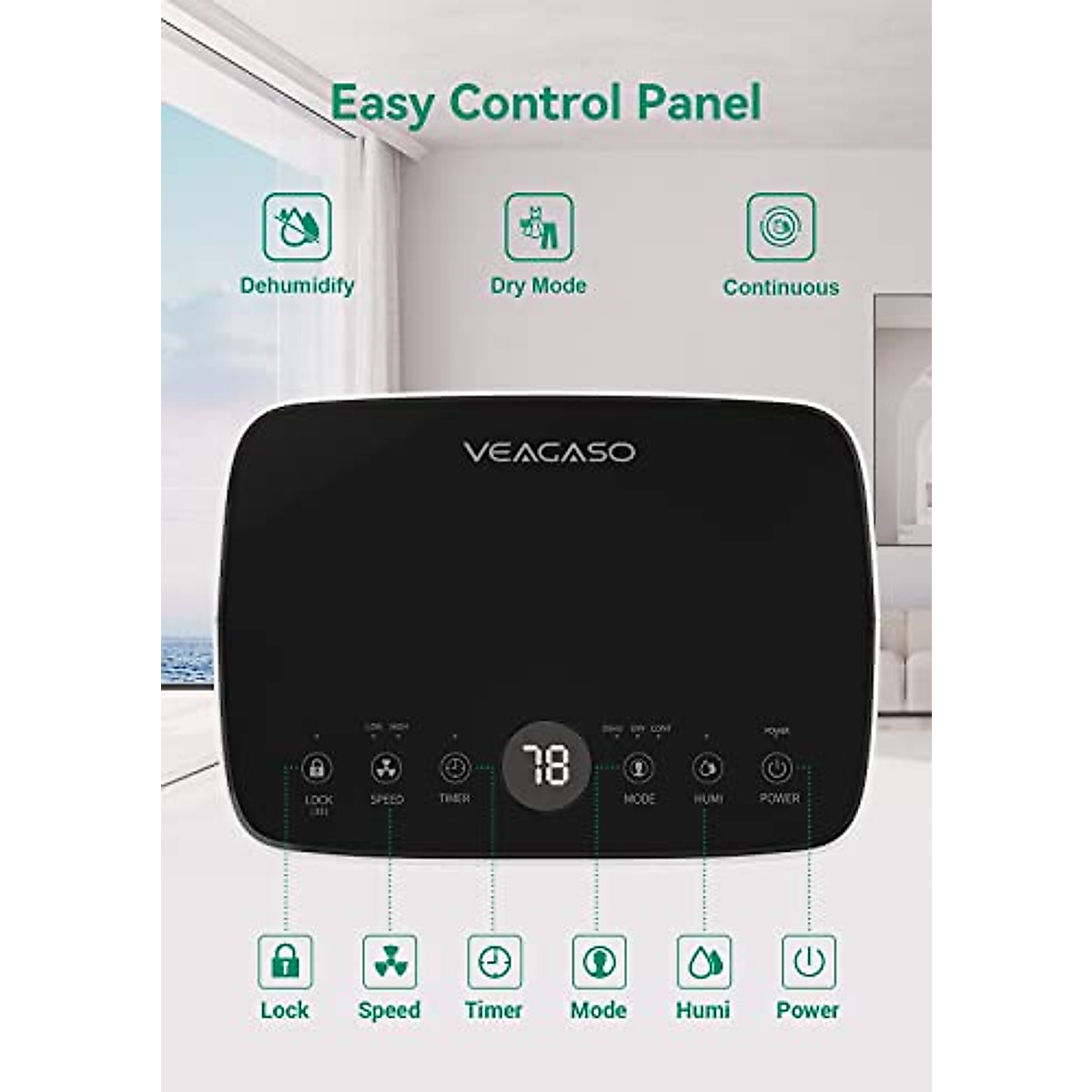 30 Pint Dehumidifiers for Home with Drain Hose, VEAGASO 2,500 Sq.Ft Dehumidifier for Basement, Large Room, Bathroom, Three Operation Modes, Intelligent Humidity Control, Dry Clothes, 24HR Timer