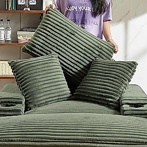 FANYE Oversized Single Sectional Sofa Couch Soft Corduroy Upholstered Modular Sleeper Daybed Deep Seat Chaise Sofa&Couch with Movable Ottoman, Cupholders and Storage Armrests