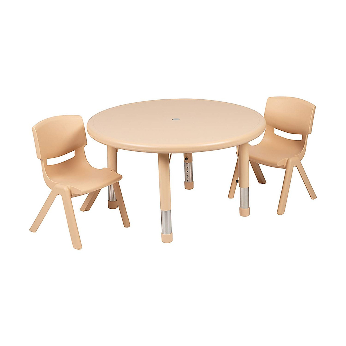 Flash Furniture 33" Round Natural Plastic Height Adjustable Activity Table Set with 2 Chairs