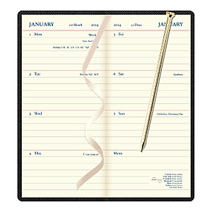 Letts of London Legacy Heritage Weekly/Monthly Planner, 12 Months, January to December, 2024, Slimline Pen, 6” x 3.375", Black (C081163-24)
