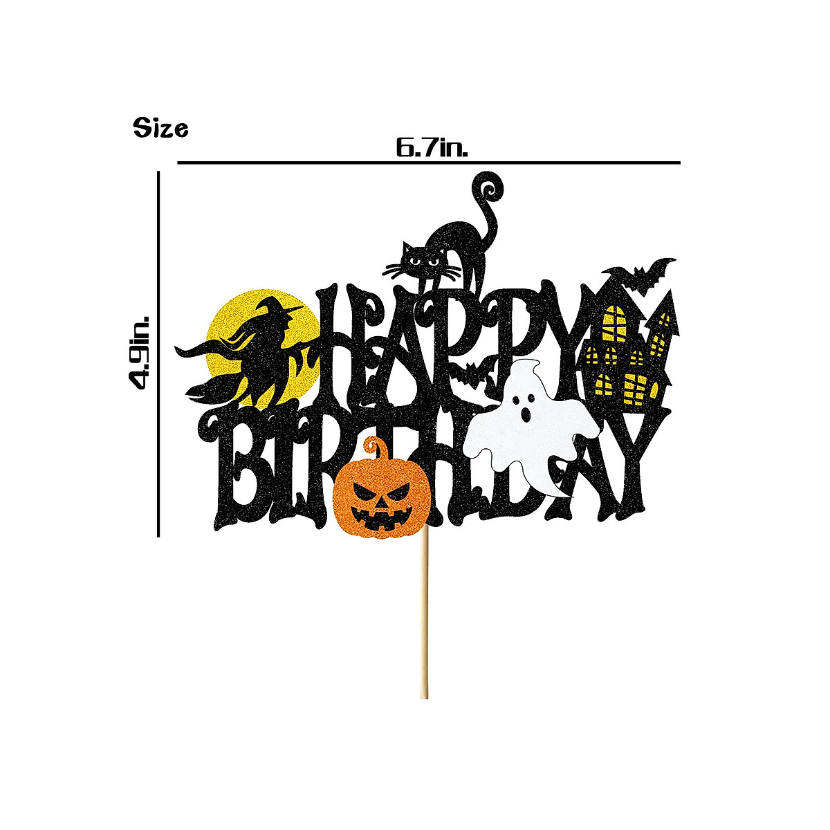 Halloween Cake Topper Glitter Halloween Birthday Cake Toppers Decorations for Boys Girls Spooky Cat Witch Ghost Castle Pumpkin Halloween Happy Birthday Party Decoration Supplies