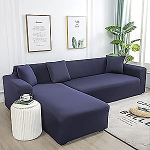 UYIDSNOF L Shape Sofa Covers, Corner Sofa Cover, Stretch Sofa Slipcovers L Shape Spandex Fabric Sectional Sofa Cover for 1/2/3/4 Seater Sofa with 1 Pieces Pillow Case,Blue,4 Seater/Sofa