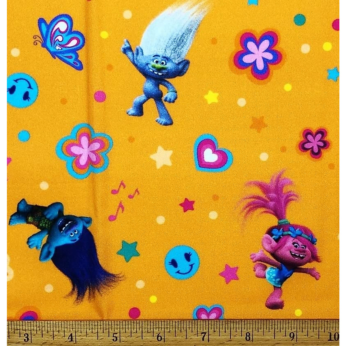 1/2 Yard - Trolls Characters & Flowers Cotton Fabric - Choose Your Color & Style (Great for Quilting, Sewing, Craft Projects, Throw Blankets & More) 1/2 Yard X 44" (Orange, Blue, Green, Pink)