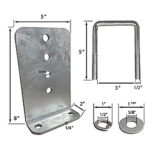 4 Pack 8" Galvanized L-Type Bunk Bracket Kit for Boat Trailer, fits 3x3 Cross Members, Heavy Duty (4 Pack)