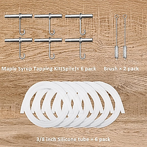Maple Syrup Tapping Kit, Stainless Steel Maple Tree Taps Spiles, 6 Spiles and Hooks, 6pcs 3-ft Food Grade Tubing with 2 pack Spile Cleaning Brushes