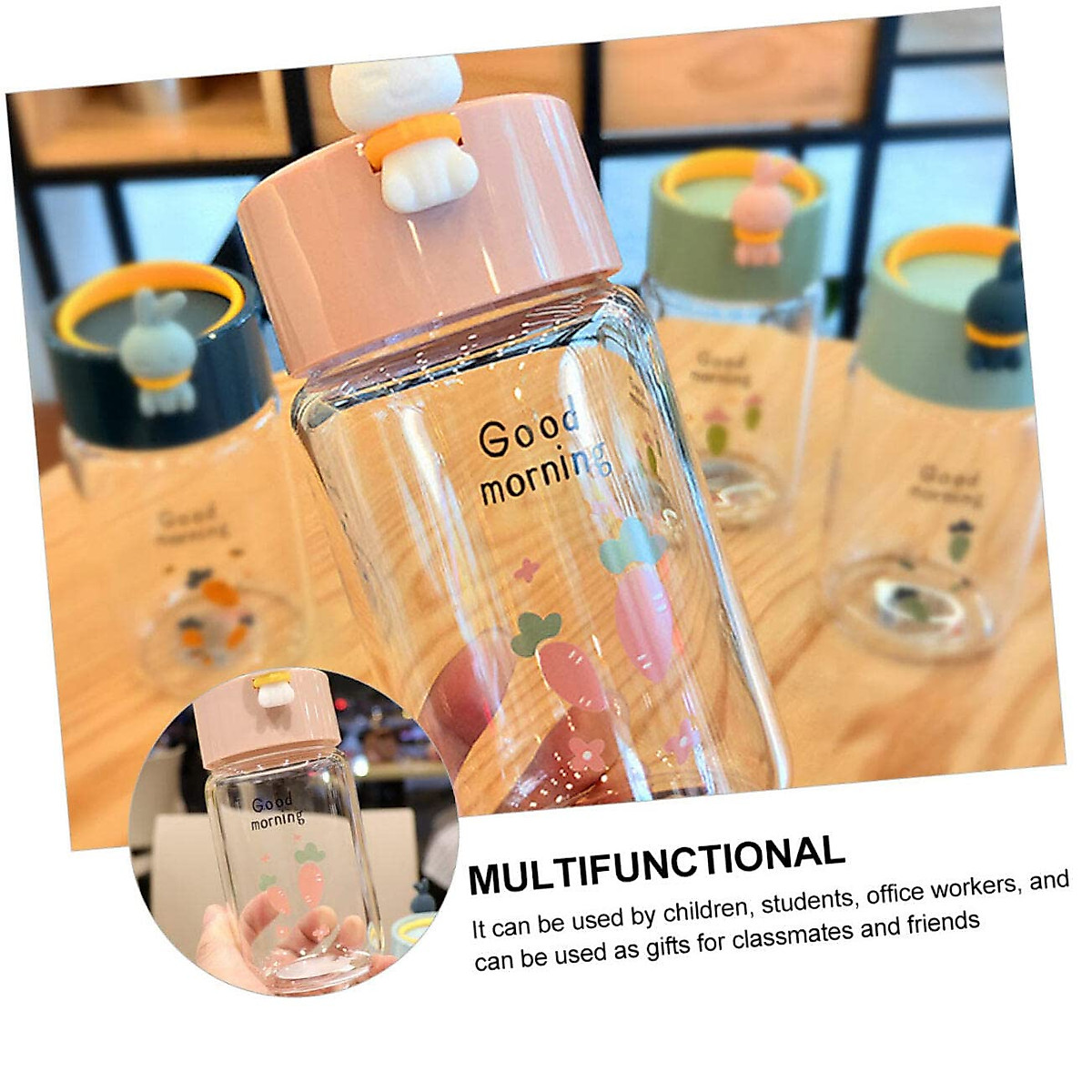 LIFKOME Glass Drinking Bottle 1pc Rabbit Glass Water Cup Cup with Lid Drinking Glasses with Lids Cartoon Water Cup Pudding Jars Water Jars with Lids Cartoon Drinking Cup Fresh