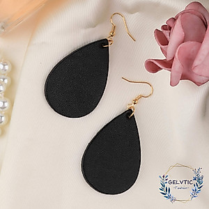 GELVTIC Leather Earrings Dangle Drop for Women, Teardrop Earrings Lightweight, Gift for Her (Black)