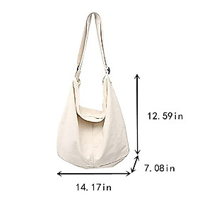 Large Canvas Shoulder Bag for Women with Zipper Hobo Bag Fashion Tote Purse Cute Crossbody Bag School Bag