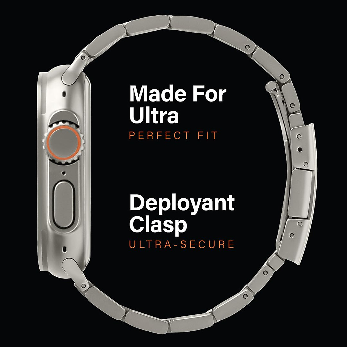 KORDIZ Titanium Band - Compatible for Apple Watch ULTRA 49mm - Titanium Metal Watch Strap with Double Button Clasp for iWatch Bands (ULTRA T01 Max, Titanium), ULTRA Silver