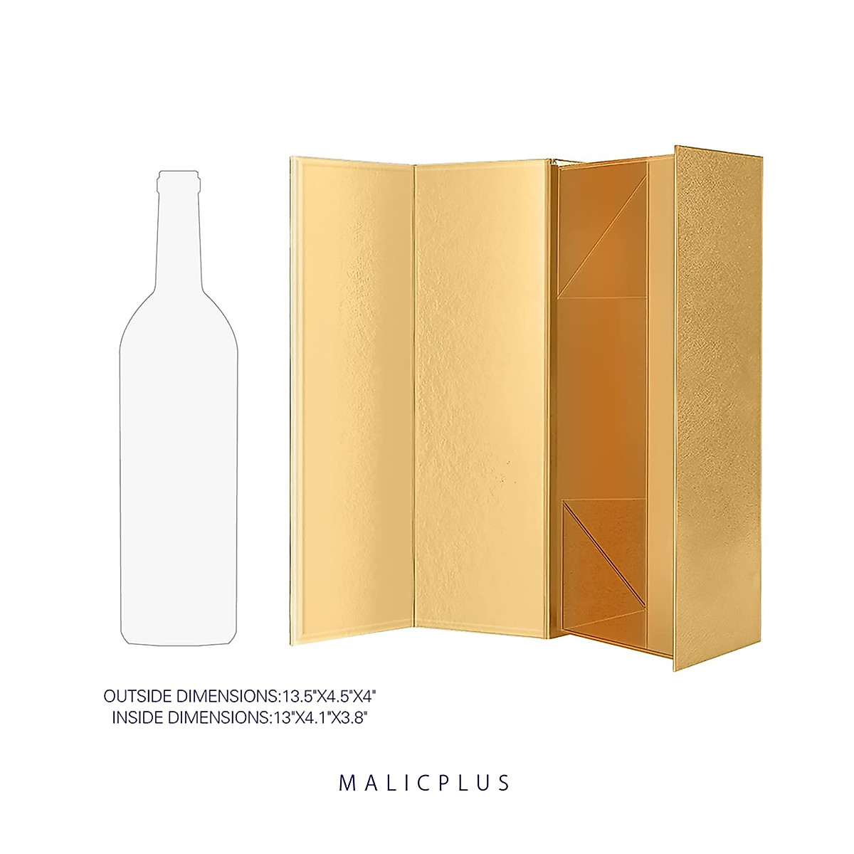 MALICPLUS 2 Wine Gift Boxes 13.5x4.5x4 Inches, Bottle Gift Boxes for Liquor and Champagne, Magnetic Closure Collapsible Gift Boxes (Glossy Gold with Embossing)