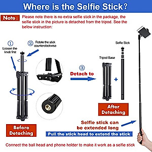 Selfie Stick Tripod, 62 inch Extendable Detachable Selfie Stick Tripod Stand with Remote for iPhone 14 13 12 Pro MAX Samsung Galaxy S23 S22 S21 Ultra
