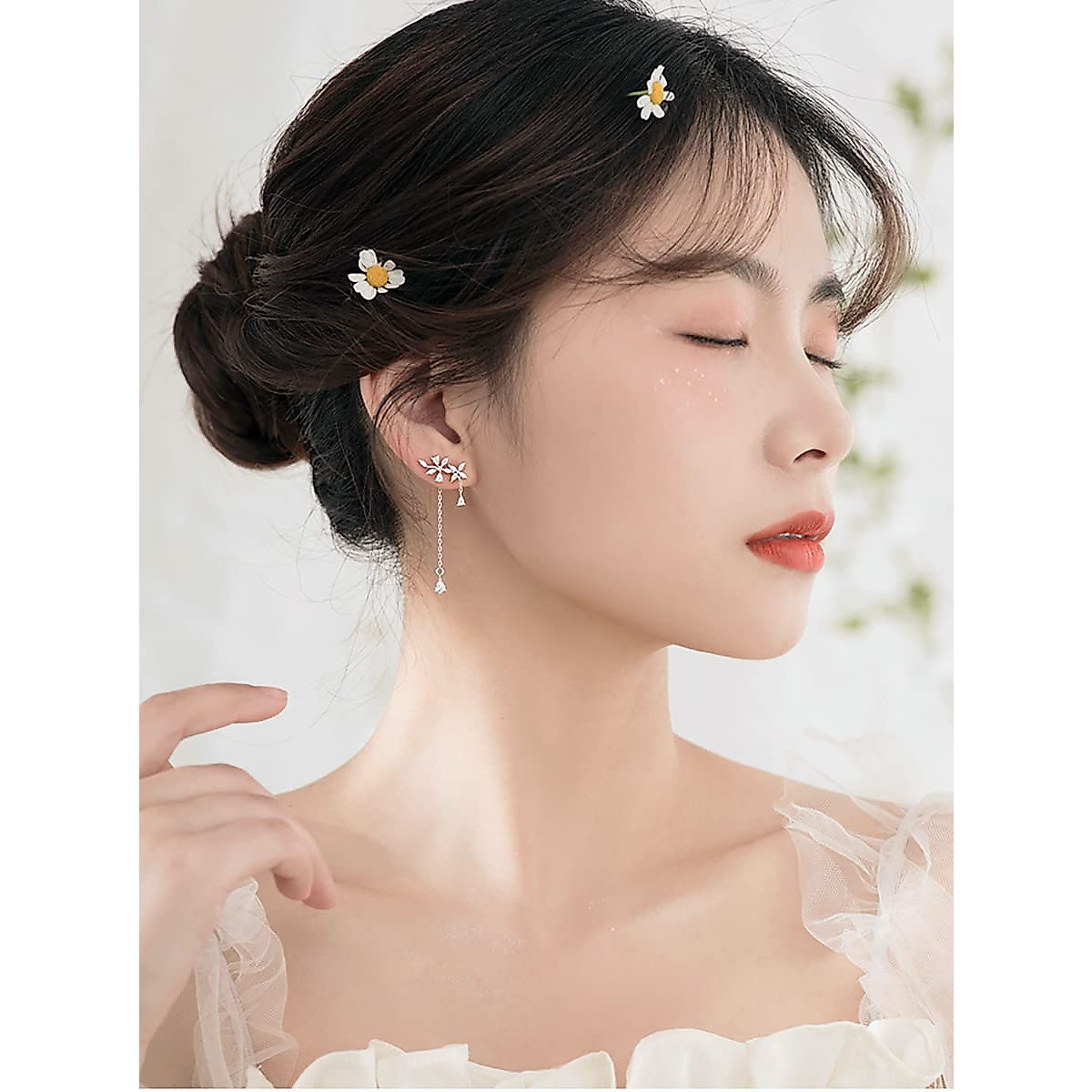 Reffeer 925 Sterling Silver Leaves Wrap Earrings Crawler for Women Dainty Flowers Threader Tassel Chain Jackets Earrings (A-Silver)