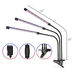 yoyomax LED Grow Light, Full Spectrum Clip Plant Growing Lamp with Red Blue LEDs for Indoor Plants, 6-Level Dimmable, Auto On Off Timing 3 6 12Hrs