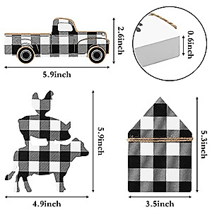 R HORSE 3Pcs Wooden Farmhouse Buffalo Plaid Tiered Tray Decoration Black& White Plaid Rustic Farmhouse Tray Sign Double Printed Farmhouse Shelf Buffalo Plaid Decor for Christmas New Year Photo Prop