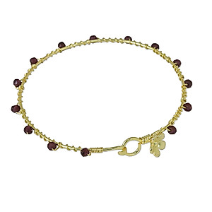 NOVICA Artisan Gold Plated Garnet Bangle Bracelet Floral from Thailand Red Tone Birthstone [7.5 in Inner Circ. 4 mm W] ' Floral Berries'