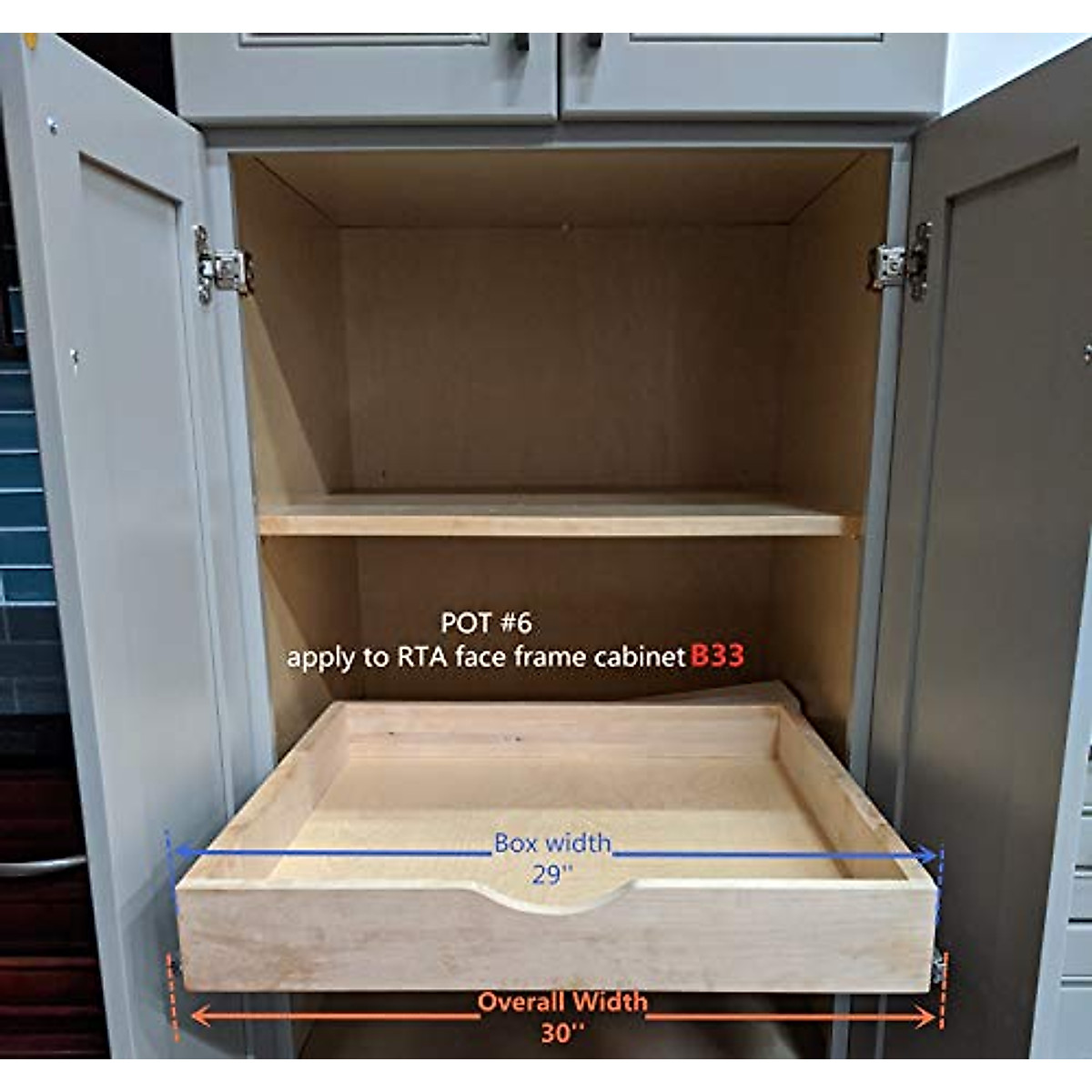 29'' Width Cabinet Roll Out Tray Wood Pull Out Tray Drawer Box Kitchen Cabinet Organizer, Cabinet Slide Out Shelves, Include Side Mount Drawer Tracks Glides Wood Spacers -DIY (Fit RTA Face Frame B33)