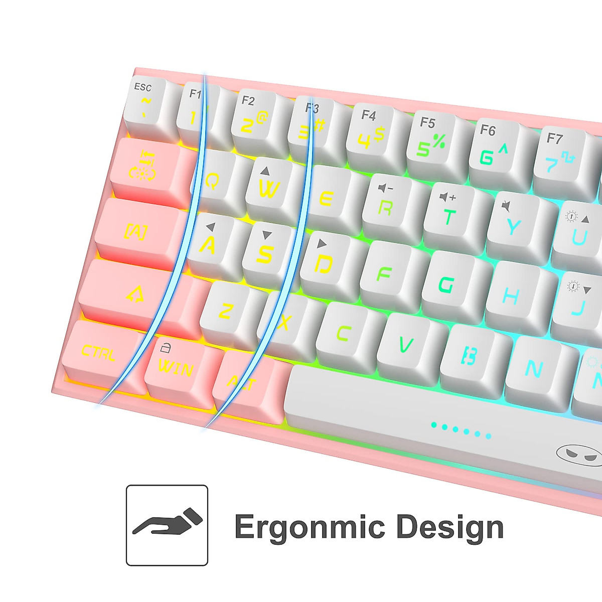 MageGee 60% Wired Gaming Keyboard, RGB Backlit Ultra-Compact Mini Keyboard, Waterproof Mini Compact 61 Keys Keyboard for PC/Mac Gamer, Typist, Travel, Easy to Carry on Business Trip(White Pink)