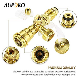 Aupoko 4 Port Propane Tee Adapter, Propane Cylinder Brass Tee Adapter Fitting for Motorhomes Tank RV Camping