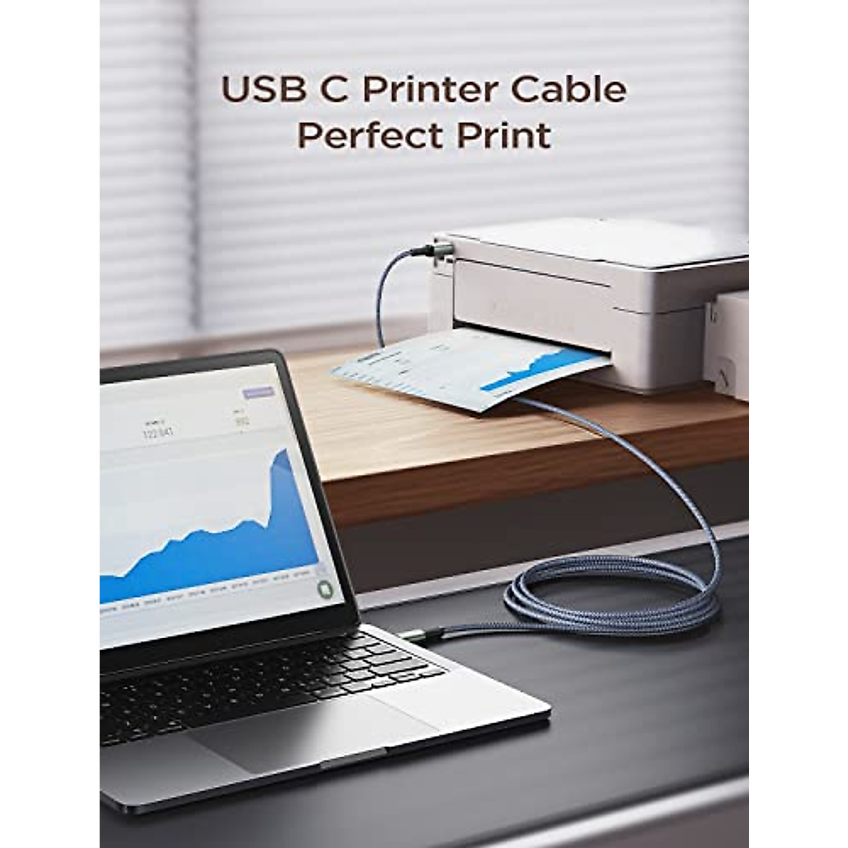 AINOPE USB C Printer Cable 6.6 FT USB B to USB C Printer Cable [2022 Upgrade] 2.0 High-Speed Premium Nylon Printer Cord for MacBook Pro/Air, USB C MIDI Cable for Casio Digital Piano MIDI Controller