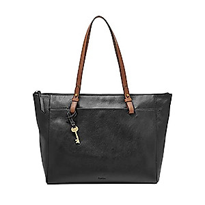 Fossil Women's Rachel Leather Tote Bag Purse Handbag, Black/Brown (Model: ZB7507001)