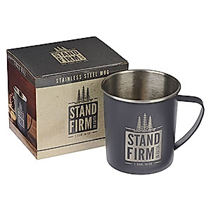 Christian Art Gifts Stainless Steel Single Wall Travel Camp Style Mug w/Comfort Handle for Men & Women: Stand Firm - 1 Cor. 16:13 Inspirational Bible Verse, Sturdy Lightweight Design, Gray, 17 oz.