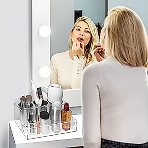 A & R Hair Tool Organizer, Clear Acrylic Blow Dryer Holder, Hair Dryer Organizer for Countertop, Bathroom & Vanity with 3 Heatproof Steel Cups