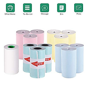 BISOFICE A6 Mini Pocket Printer Wireless BT Thermal Printer Picture Label Memo Receipt Paper Printer + 9 Rolls Color Thermal Paper + 3 Rolls Adhesive Sticker Paper 57 * 30mm
