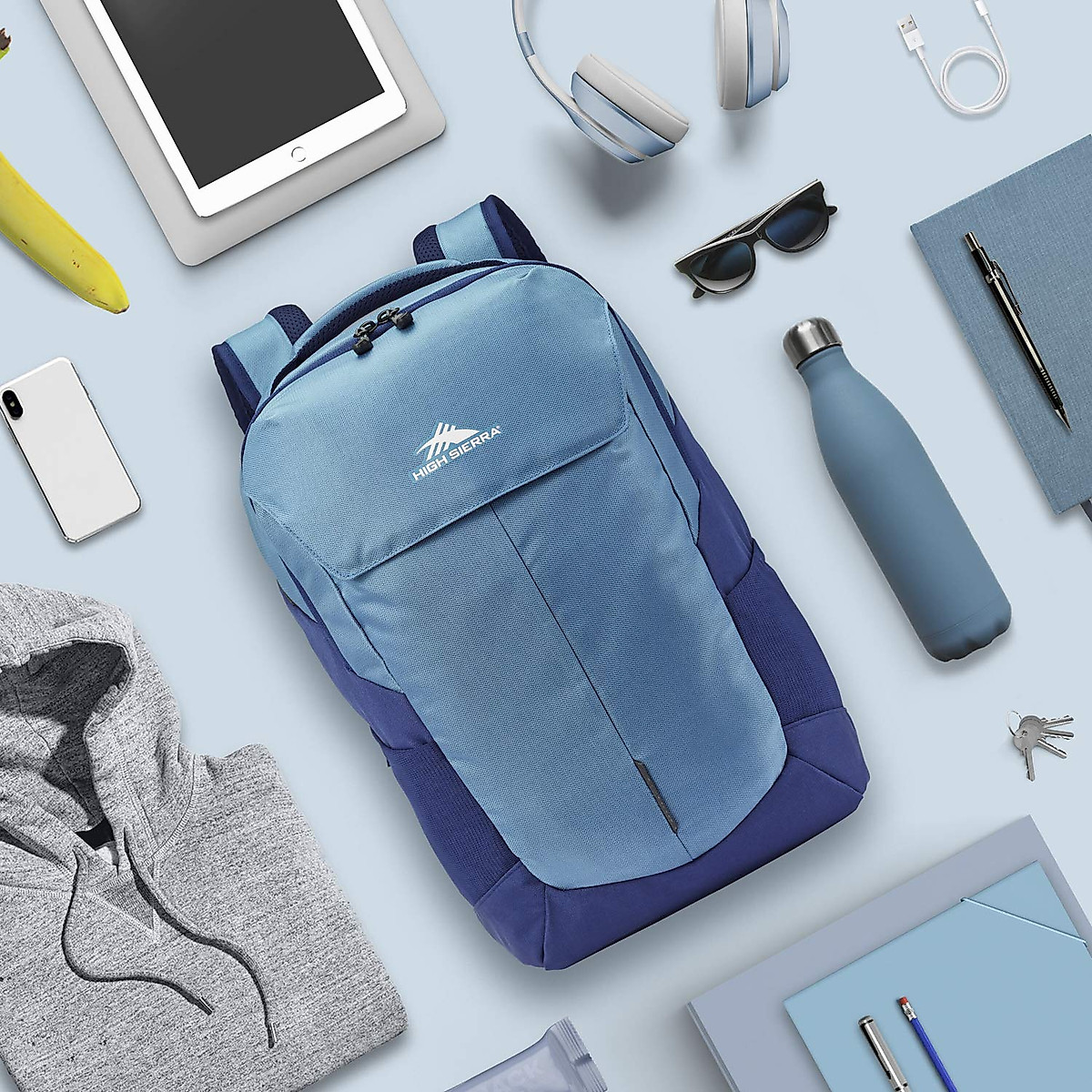 High Sierra Access Pro Backpack with 17 Inch Quilted Laptop Sleeve, Large Organization Pocket and Reflective Straps, Graphite Blue