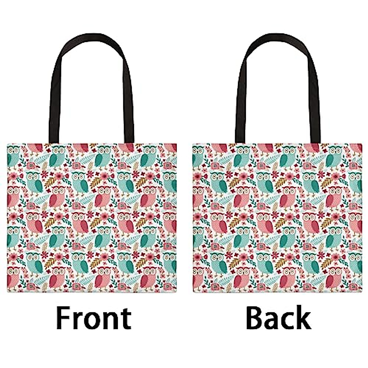 Mularoka Cute Owls Berries Leaves Square Canvas Bag Top Handle Purses Stylish Women Canvas Shoulder Tote Bags Reusable Handbags for Work Travel Picnic Beach Shopping Gym Hiking