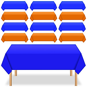 Unittype 12 Pcs Assorted Color Plastic Tablecloths Rainbow Disposable Table Cover 54 x 108 Inch Rectangle Table Cloths for Neon Wedding Party Decorations(Dark Blue, Orange)