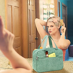 Makeup Bag for Women Girls Cute Corduroy Travel Cosmetic Tote Large Make Up Organizer Toiletry Bags Zipper Pouch Purse