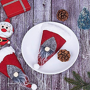 XIMINZ 12Pcs Christmas Santa Hats Silverware Holders, Nordic Santa Gnome Knife and Fork Holder Cover Tableware Bag Cutlery Holder Plush Bag Christmas Party Table Dinner Decor (red)