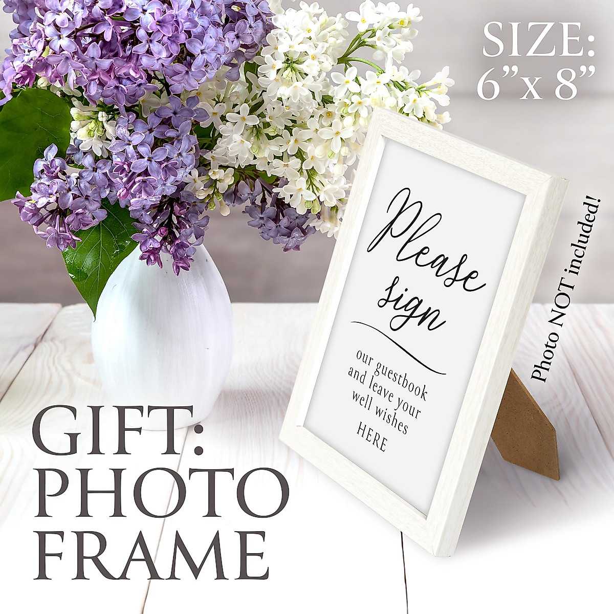 Wedding Guest Book with Photo Frame - Elegant Flower Design Hardcover with Golden Edges Wedding Guest Book - 120 Pages for Wedding Reception, Bridal Shower, and Special Events