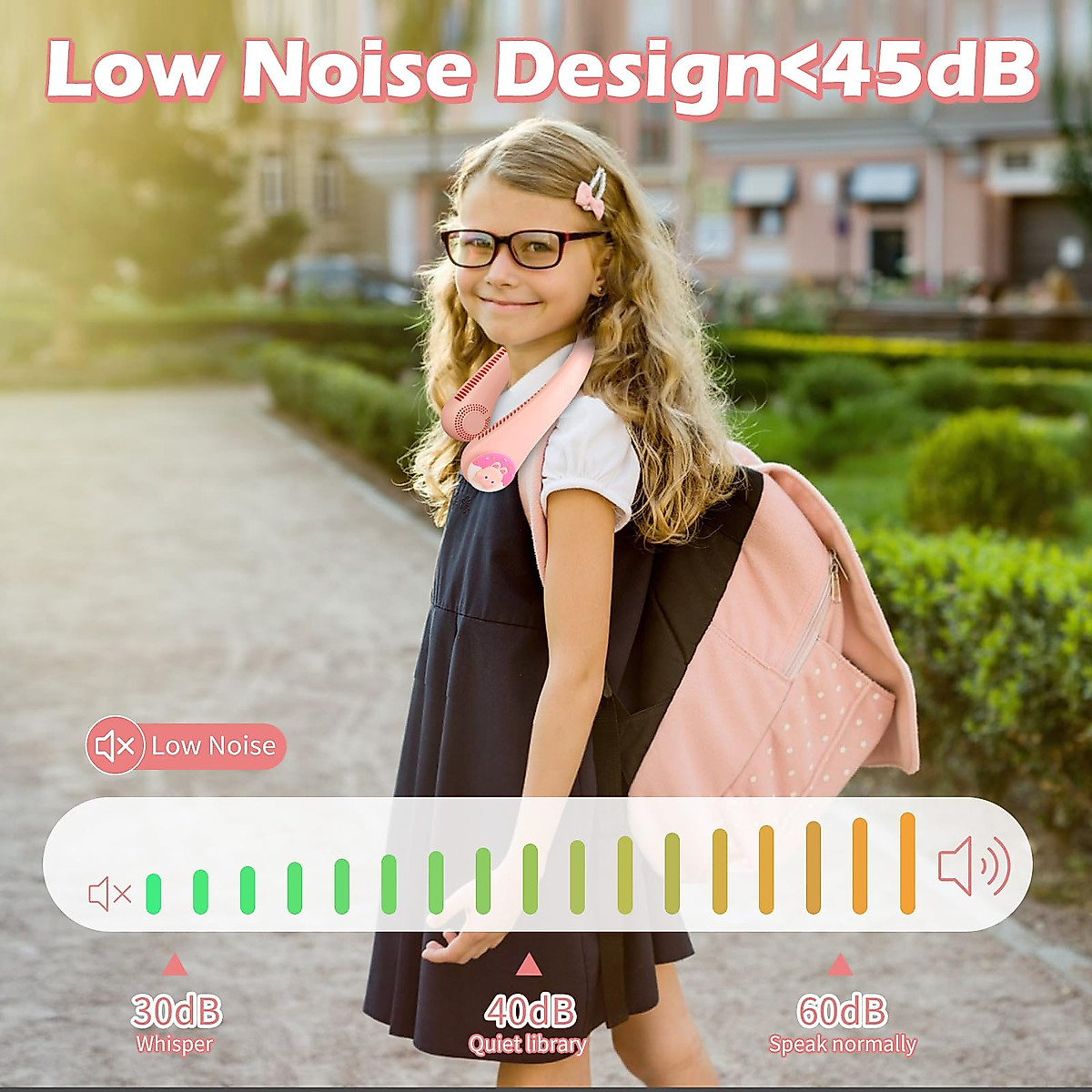 Qilerball Neck Fan - Bladeless Rechargeable Fan with Battery Operated and 3 Speeds Adjustable, Personal Portable Fan for Summer Travel, Gifts for Kids Girls Women Men Indoor Outdoor