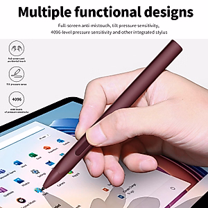 SSS·GRGB Stylus Pen for Microsoft Surface Pro9/8/X/7/6/5/4/3 Surface Go 3/2/1 Surface 3/Laptop/Studio/Book 4/3/2/1 with 4096 Tilt Pressure Palm Rejection Magnetic Attachment Rechargeable, Red